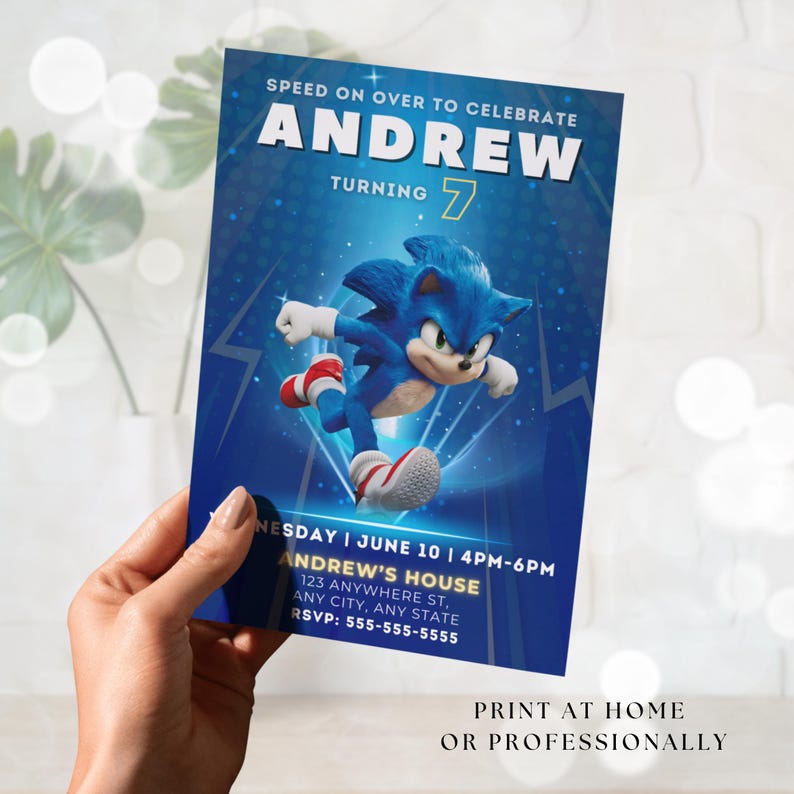 Sonic Birthday Invitation Template: Editable Printable Party Invite ...