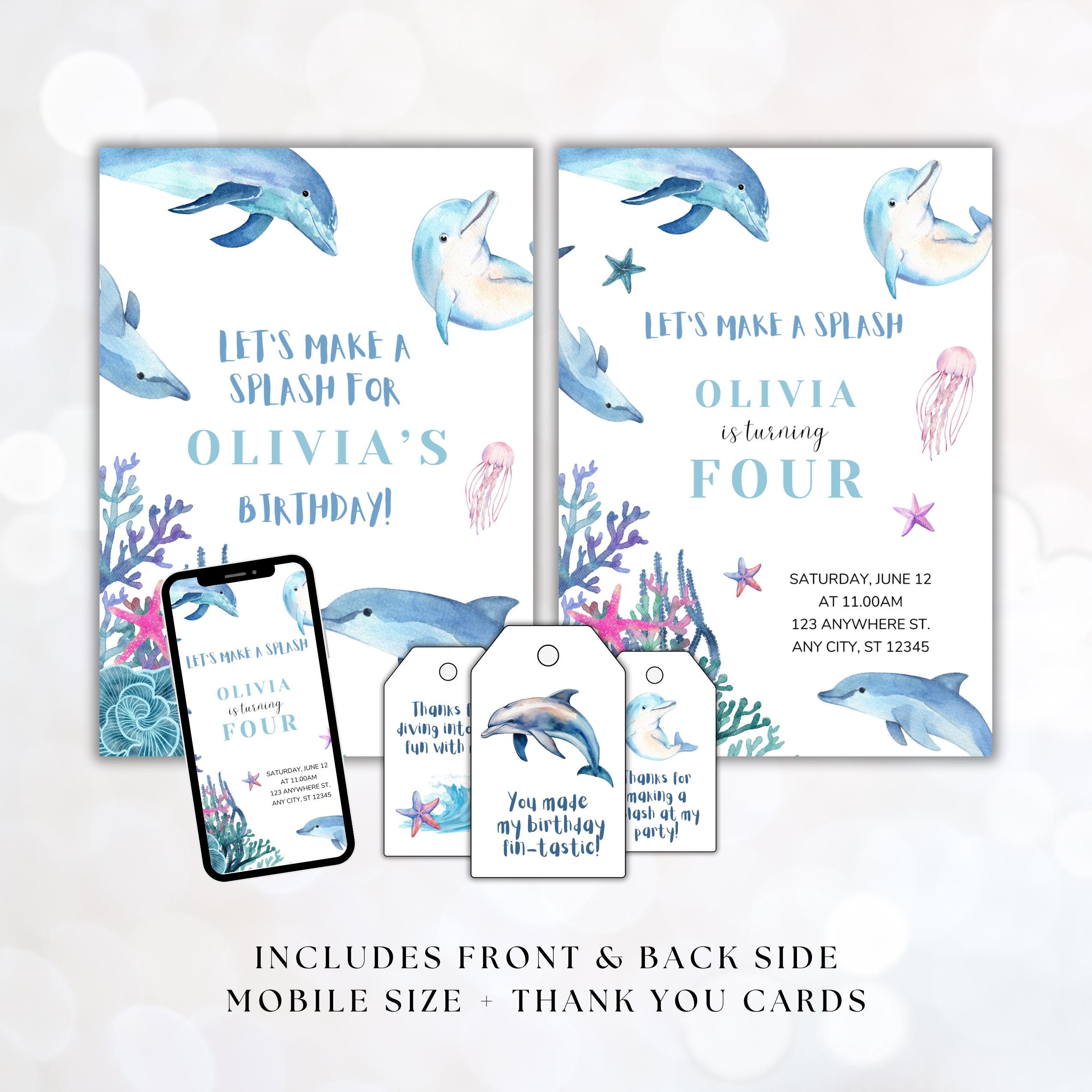 Dolphin Birthday Invitation Template: Editable Ocean Party Invite ...