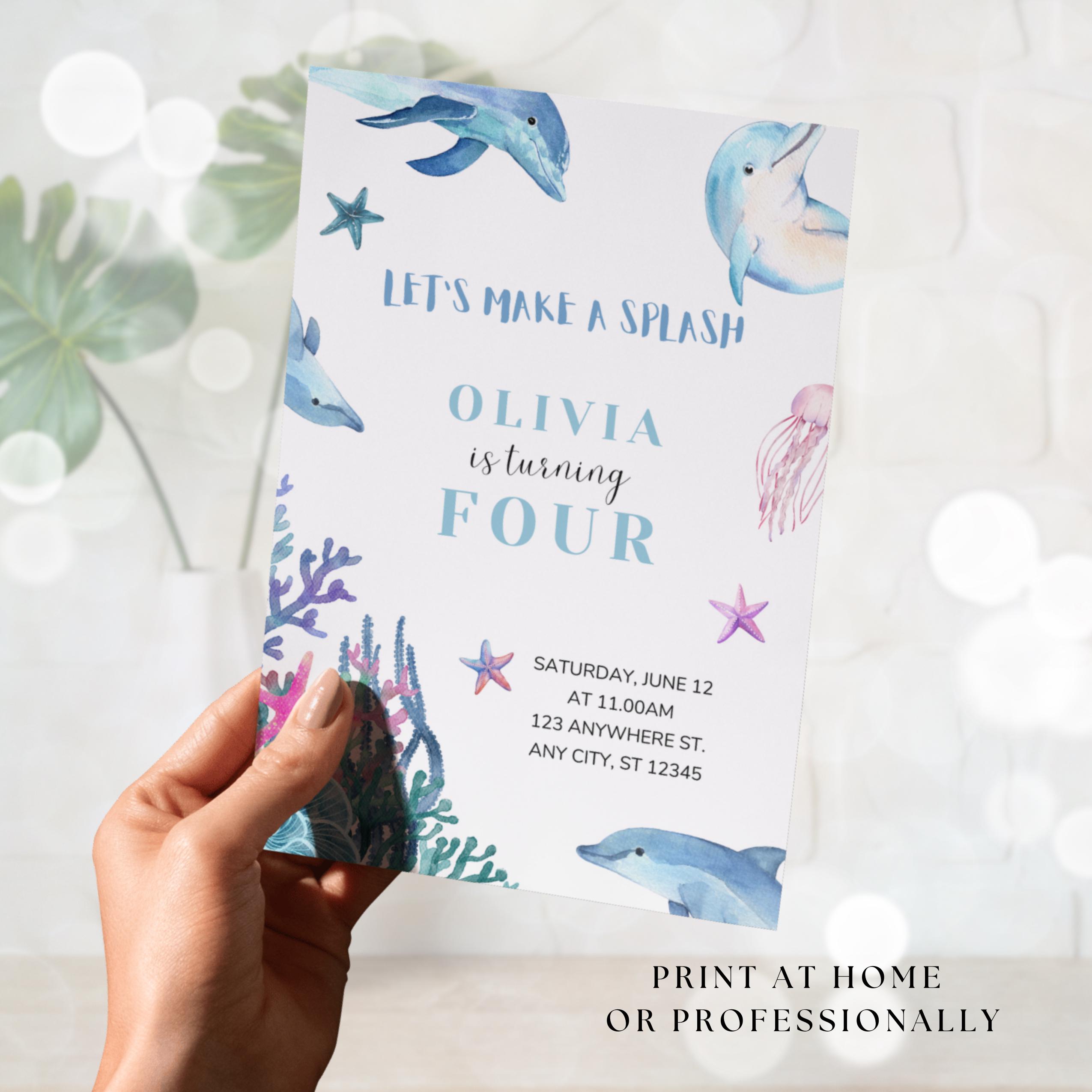 Dolphin Birthday Invitation Template: Editable Ocean Party Invite ...