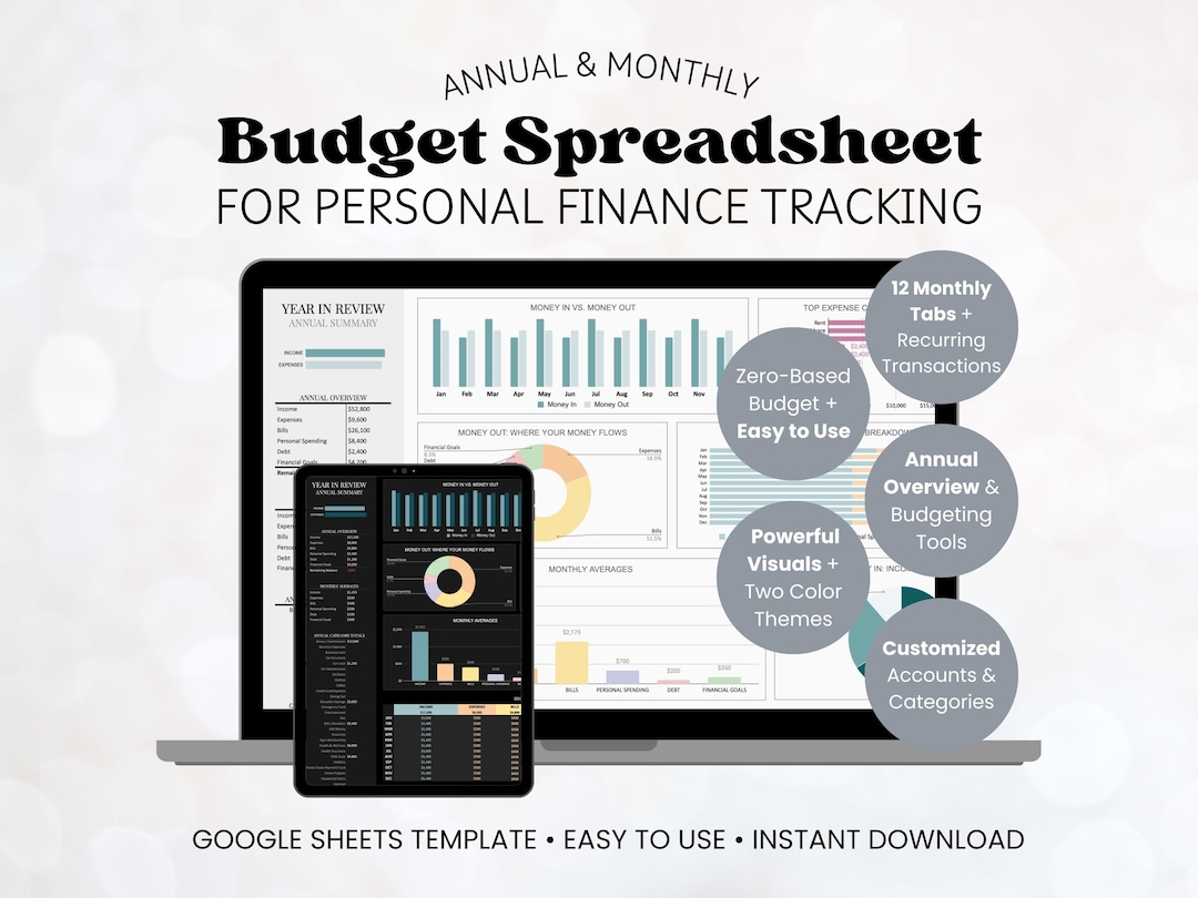 Google Sheets Budget Spreadsheet, Personal Finance Tracker (digital ...
