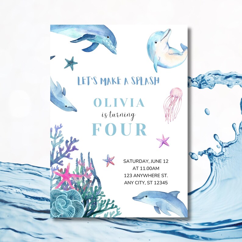 Dolphin Birthday Invitation Template: Editable Ocean Party Invite ...