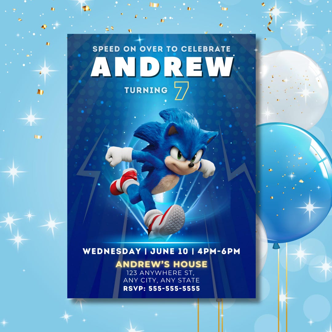 Sonic Birthday Invitation Template, Editable, Printable Party Invite ...