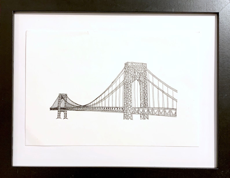 George Washington Bridge, GWB, NYC Landmark, New York City, Hand Drawn ...