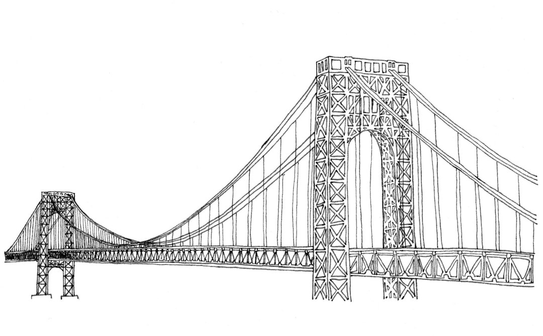 George Washington Bridge, GWB, NYC Landmark, New York City, Hand Drawn ...