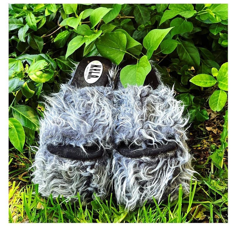 90s Y2k Grey and Black Fuzzy NYLA Platform Slides Sz 9 - Etsy