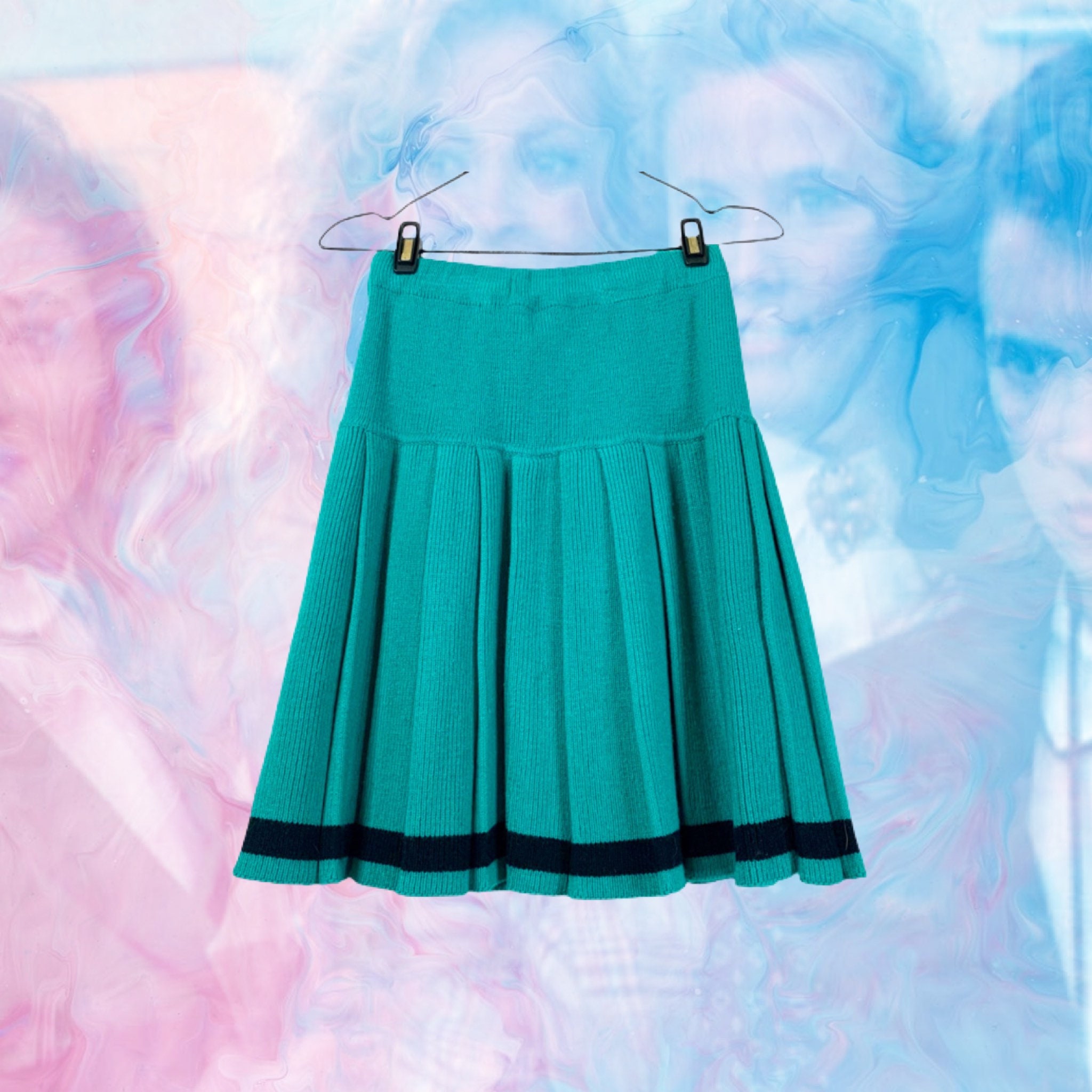 80s Vintage Emerald Green Pleated Knit Skirt - Etsy 80s Vintage Emerald Green Pleated Knit Skirt - Etsy