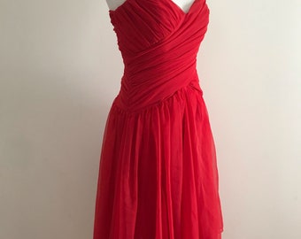 Red chiffon dress | Etsy