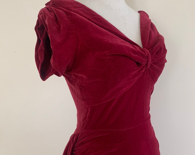 Vintage 1940s Cranberry Red Velvet Gown / Vintage 40s off Shoulder ...