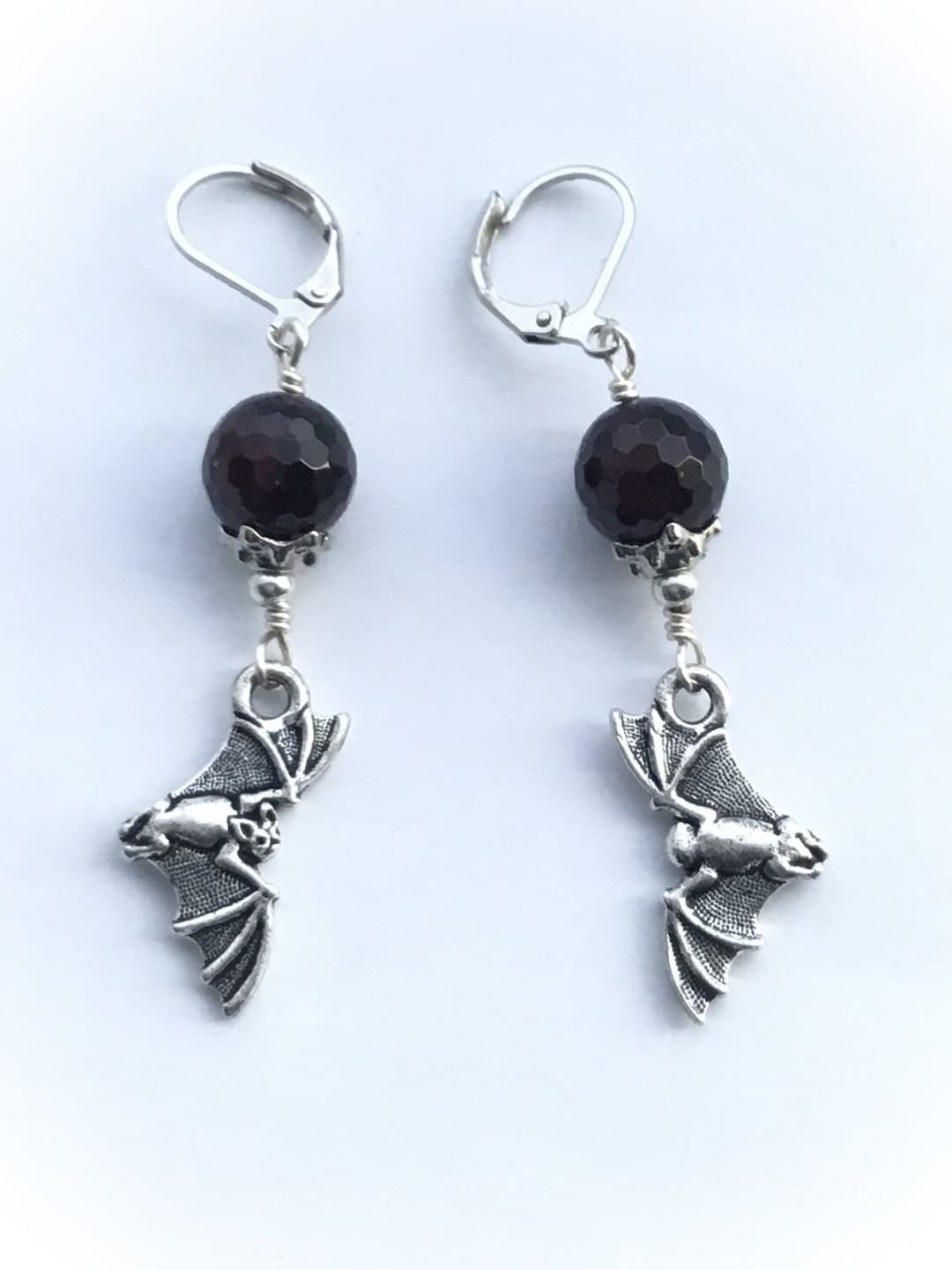 Flying Bat & Sanguine Blood-moon Garnet Earrings. Pewter Bat With ...