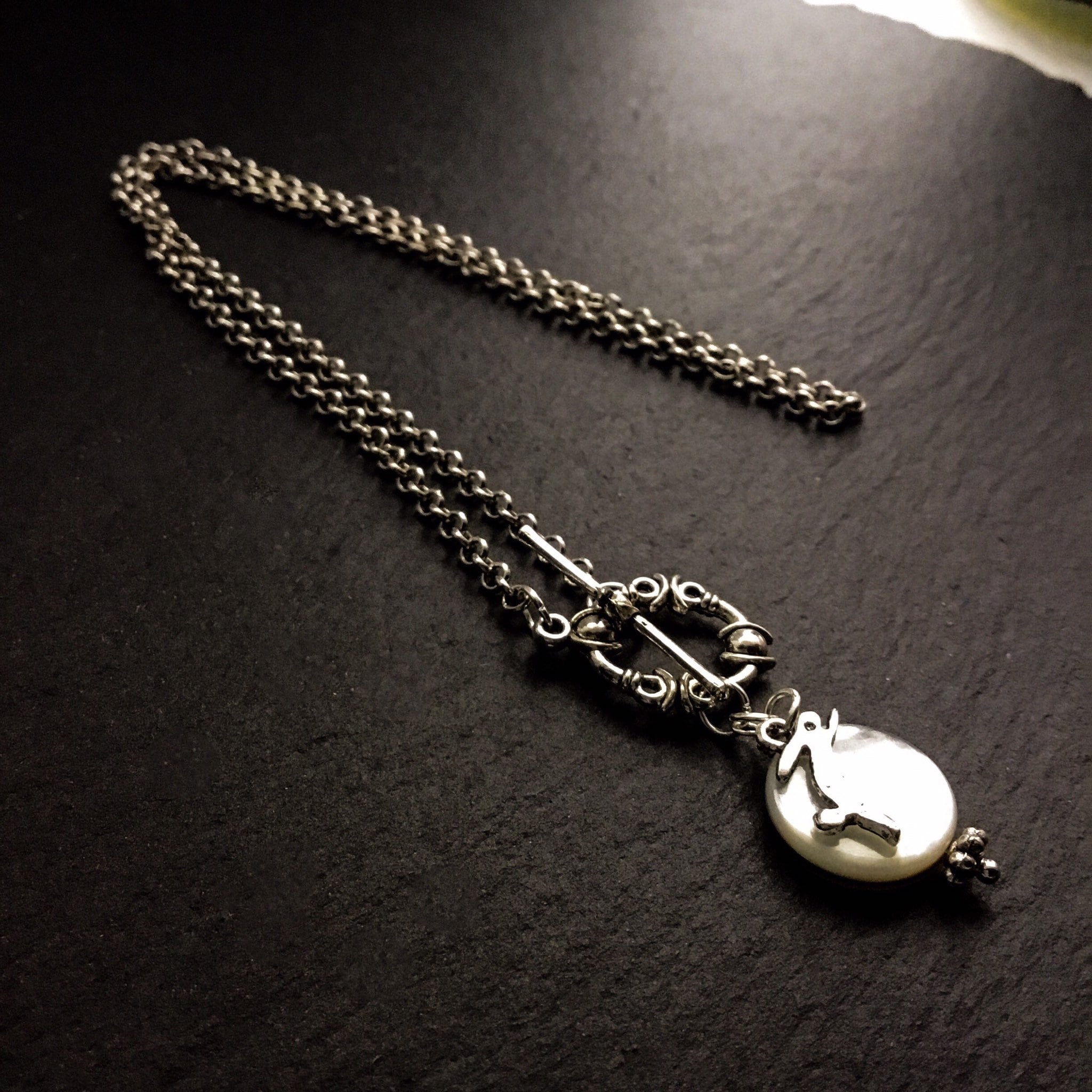 Freyja Full Moon Necklace. Tibetan Silver Hares and Tahitian - Etsy