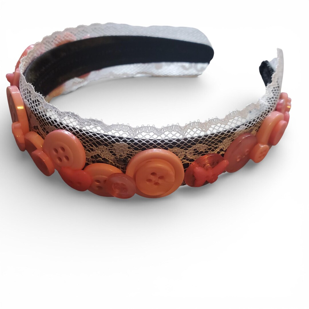 Pink Lace Button Headband - Cutecore, Kawaii, Coquette, Girly, Whimsy ...
