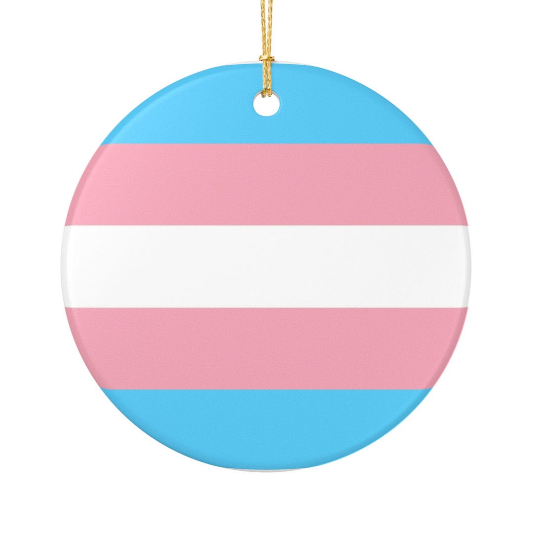 Minimalistic Transgender Pride Flag Ceramic Holiday Ornament, LGBTQ+ ...