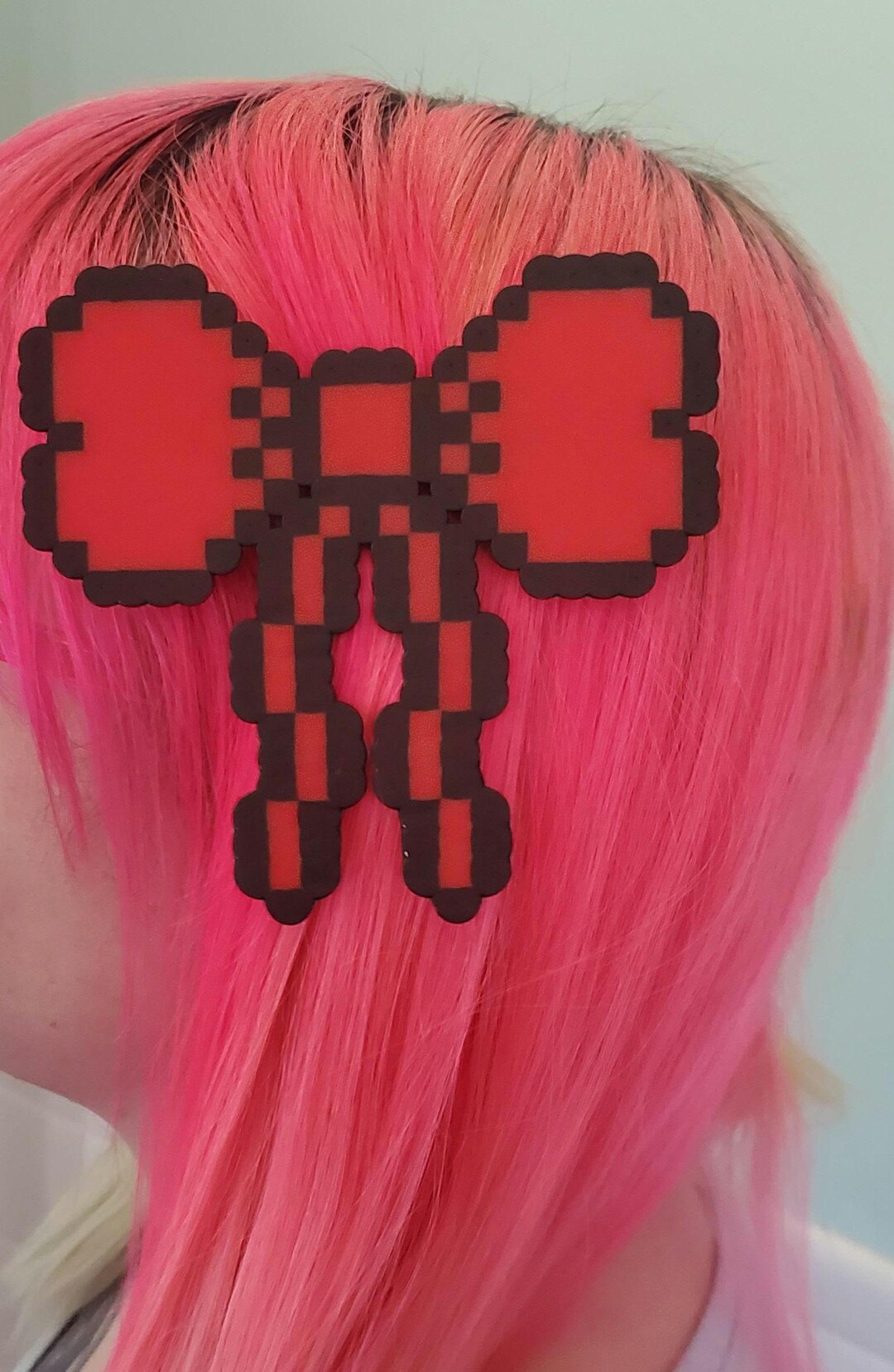8 Bit Pixel Red Hair Bow Ribbon Cute Nerdy Geeky Hair Clip Comic Con ...
