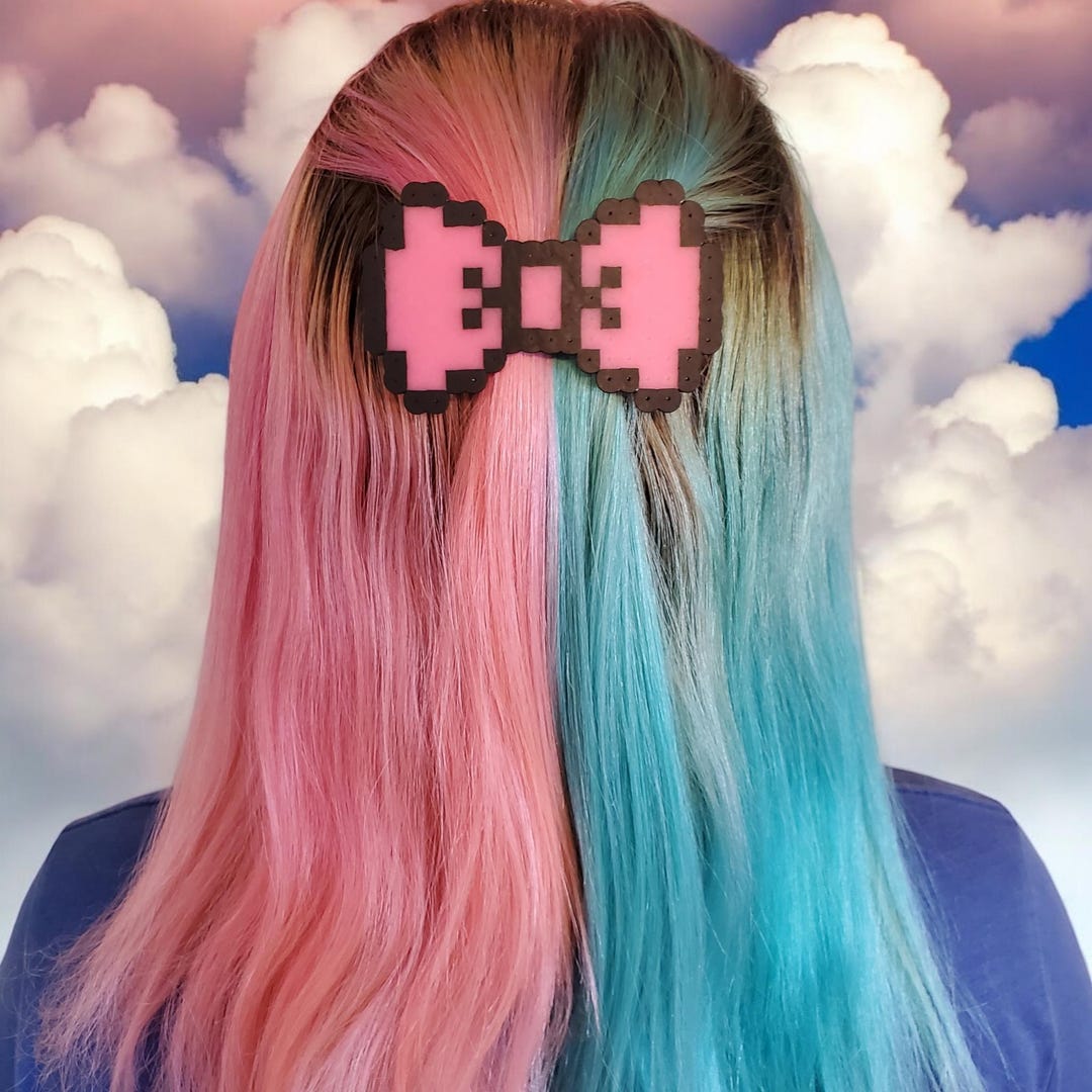 Glow in the Dark Pink 8 Bit Pixel Hair Bow Barrette Nerdy Geeky Video ...