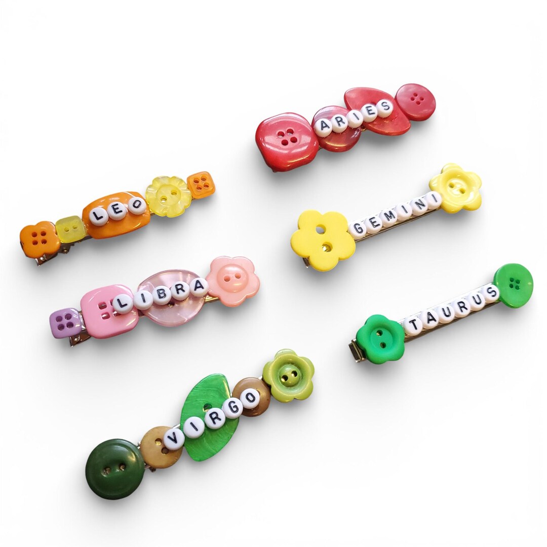 Custom Button Zodiac Sign Hair Clips - Quirky, Twee, Scene, Indie ...