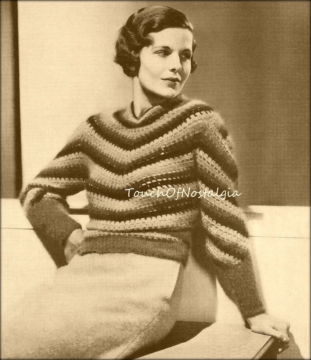 Crochet ANGORA SWEATER Crochet Pattern 1930s Lovely Striped ANGORA ...