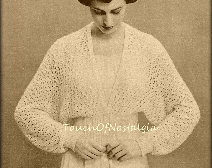 Crochet BEDJACKET Vintage Crochet Pattern Vintage - Lovely LACE ELEGANCE Bedjacket - Extra Wide ...