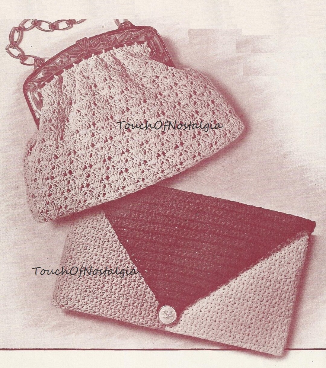 2 HANDBAG / CLUTCH Crochet Patterns Vintage WW2 Era - Envelope Clutch ...