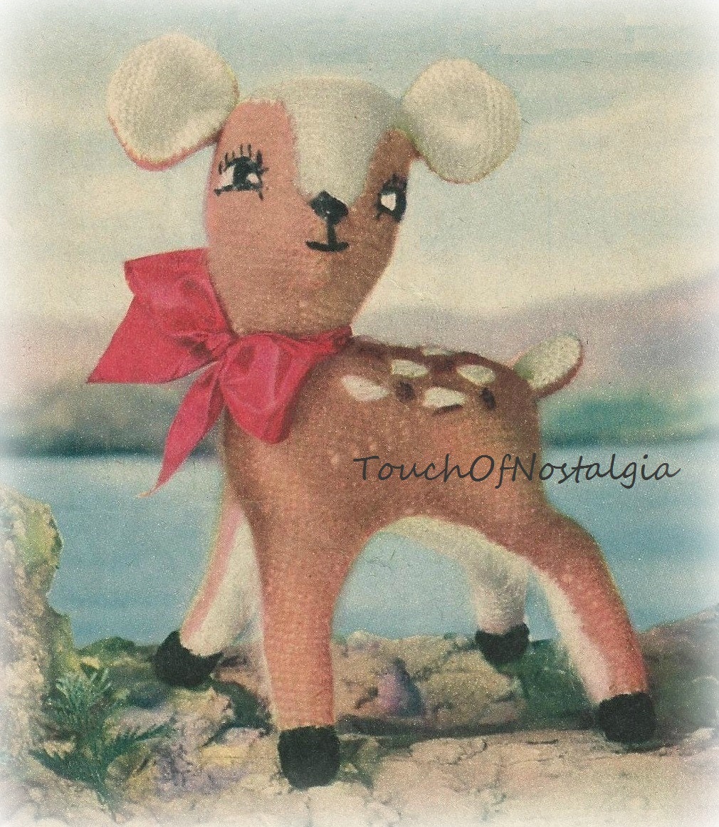 BAMBI FAWN Deer Toy Knitting Pattern Vintage - 12" Tall - ANGORA ...