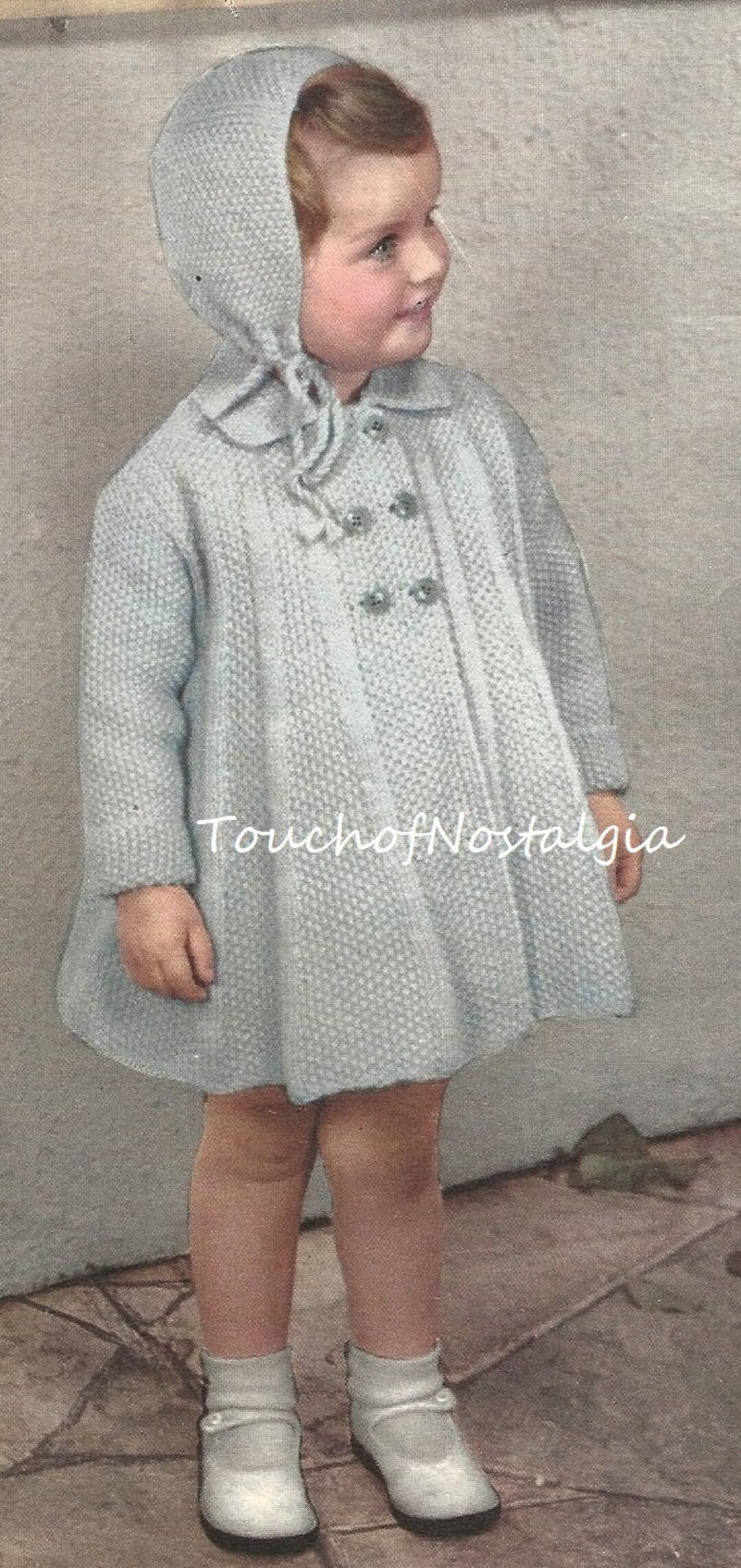 Girls LITTLE MISS FLARED Coat and Bonnet Set Vintage Knitting Pattern ...