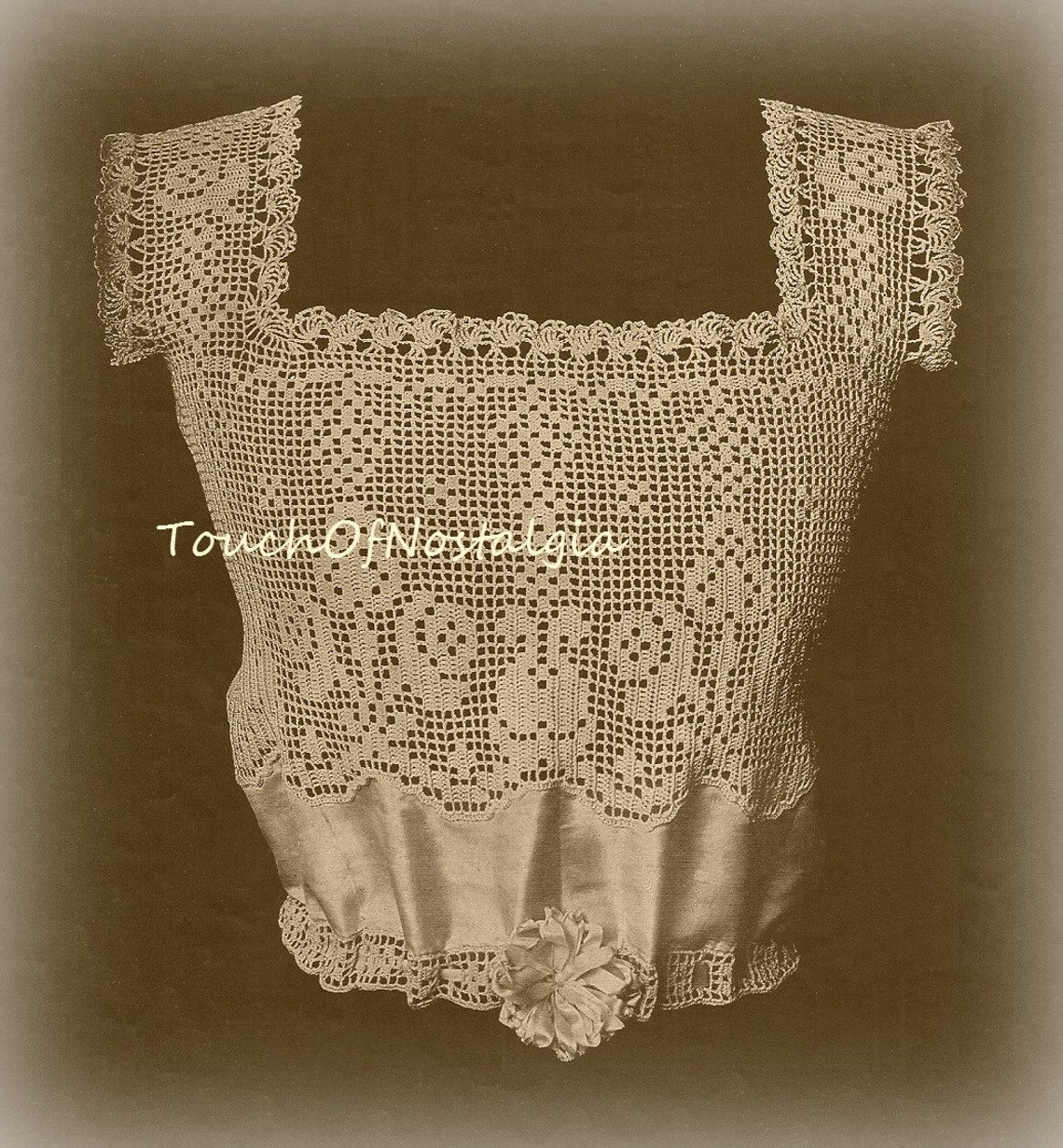 Elegant LACE CAMISOLE Yoke Antique Crochet Pattern - Filet Crochet ...