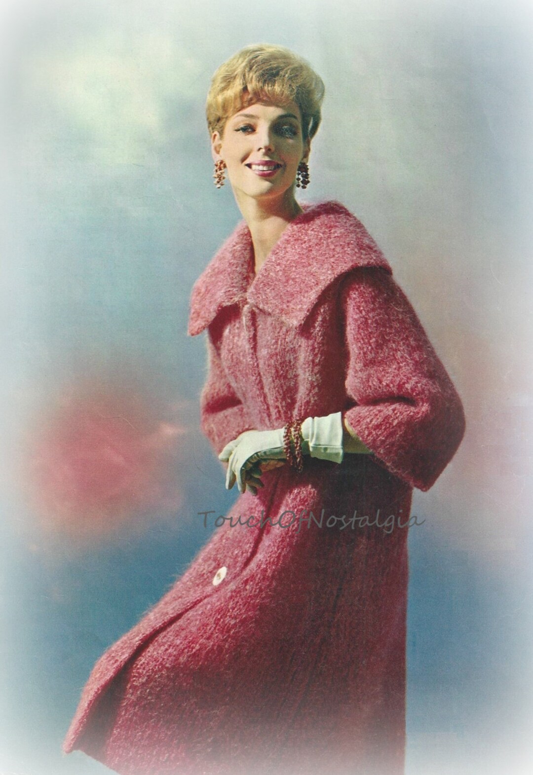 LONG DRESS COAT Knitting Pattern Vintage - Gorgeous Extra Wide Collar ...