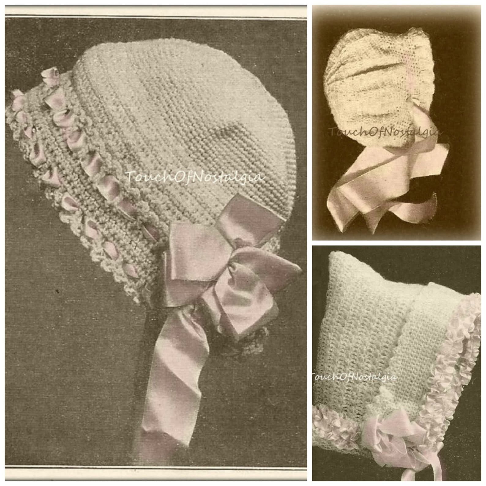 4 FANCY Baby BONNETS Antique Crochet Patterns 4 Beautiful Styles ...