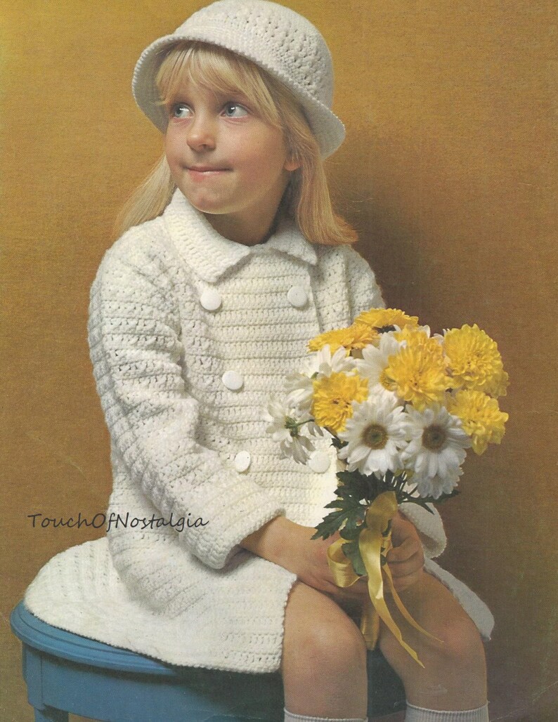 Crochet Girls COAT Hat Crochet Pattern - Girls Pretty TAILORED Double ...