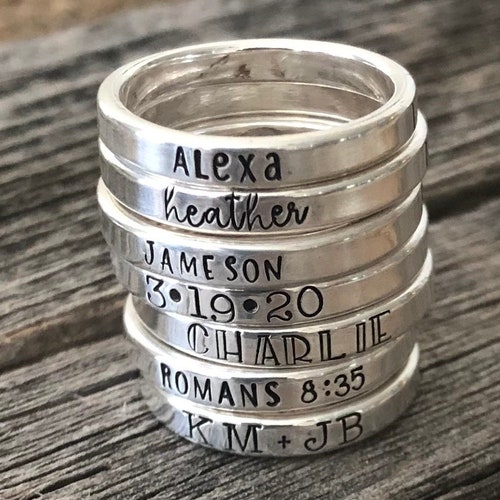 Sterling Silver Stackable Name Rings Hand Stamped With Spacers - Etsy