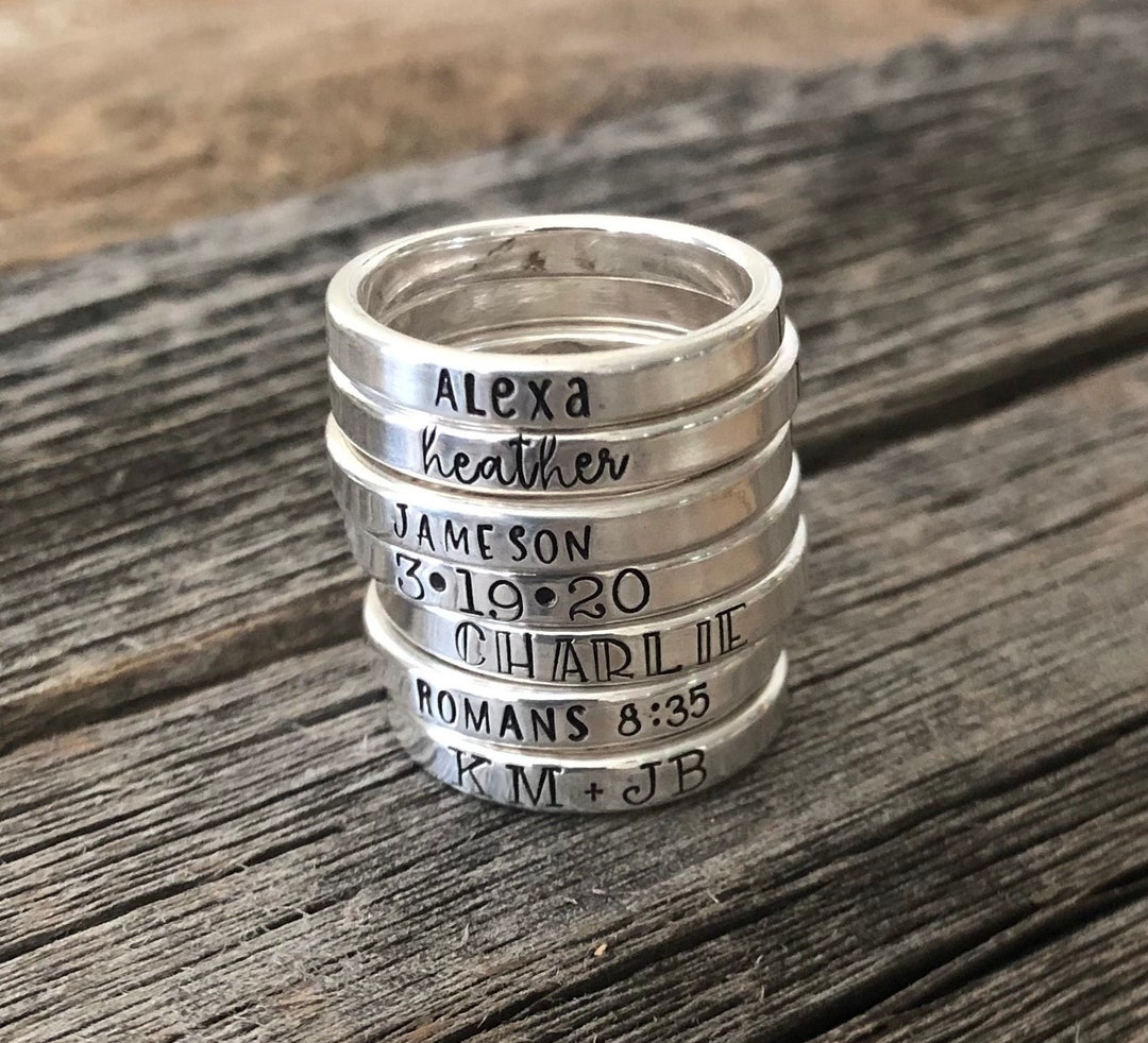 Sterling Silver Stacking Name Rings, Mother's Rings, Stackable Hand ...