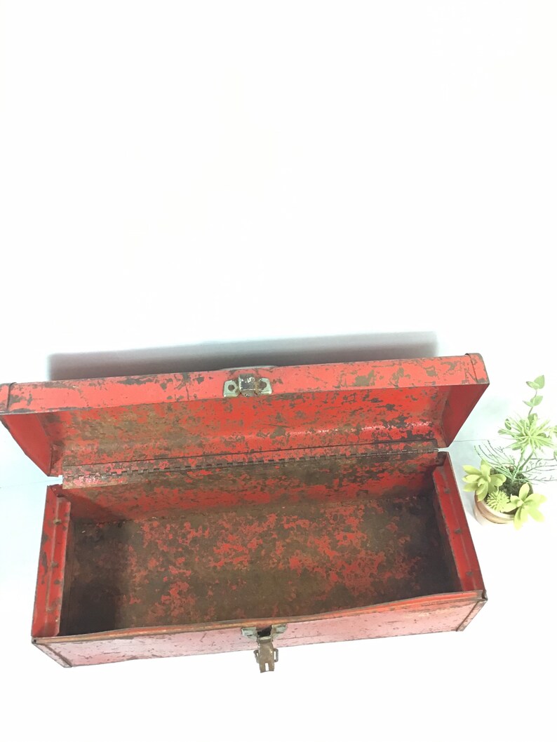 Red Metal Tool Box Industrial Decor Farmhouse Style | Etsy