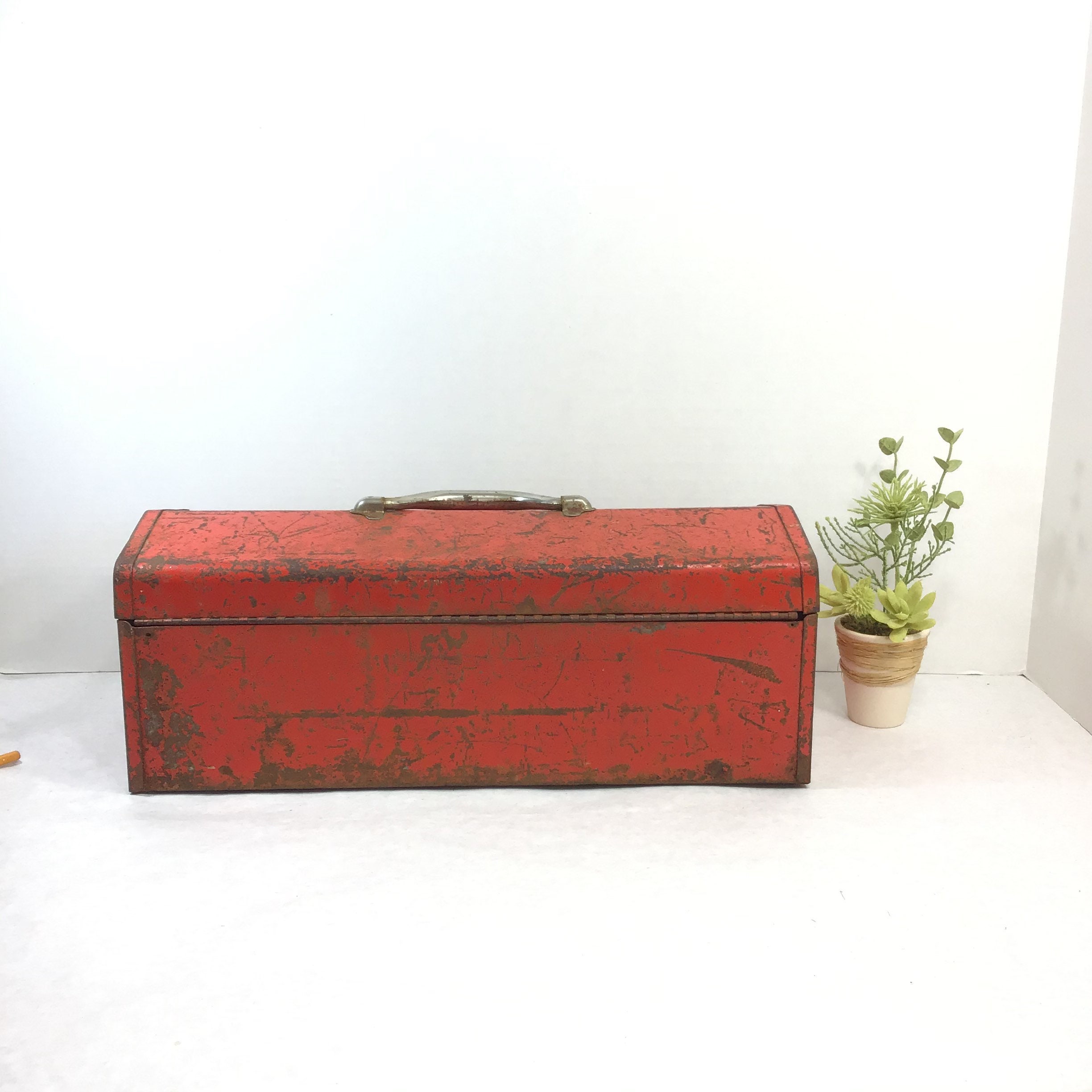 Red Metal Tool Box Industrial Decor Farmhouse Style | Etsy