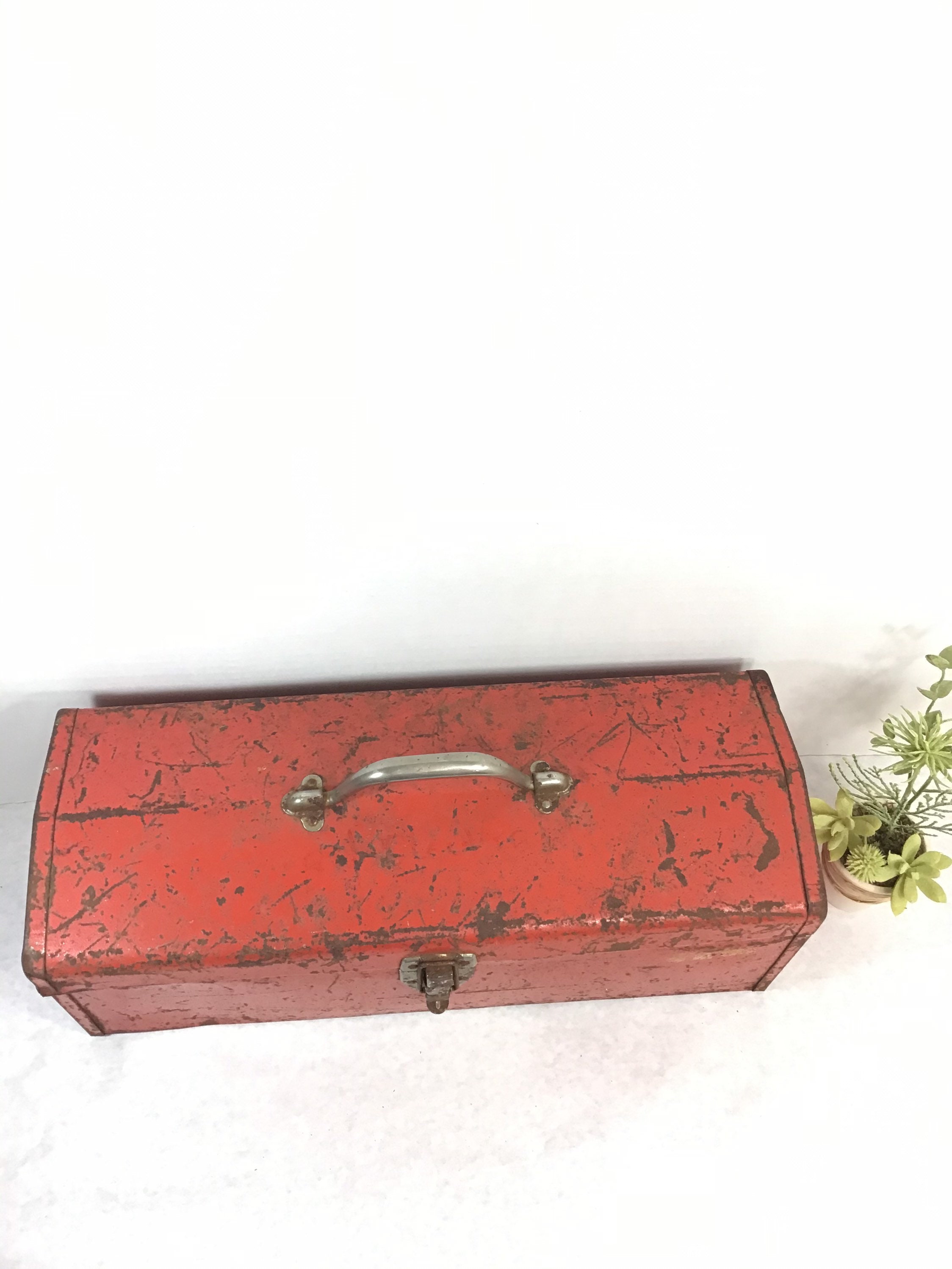 Red Metal Tool Box Industrial Decor Farmhouse Style | Etsy