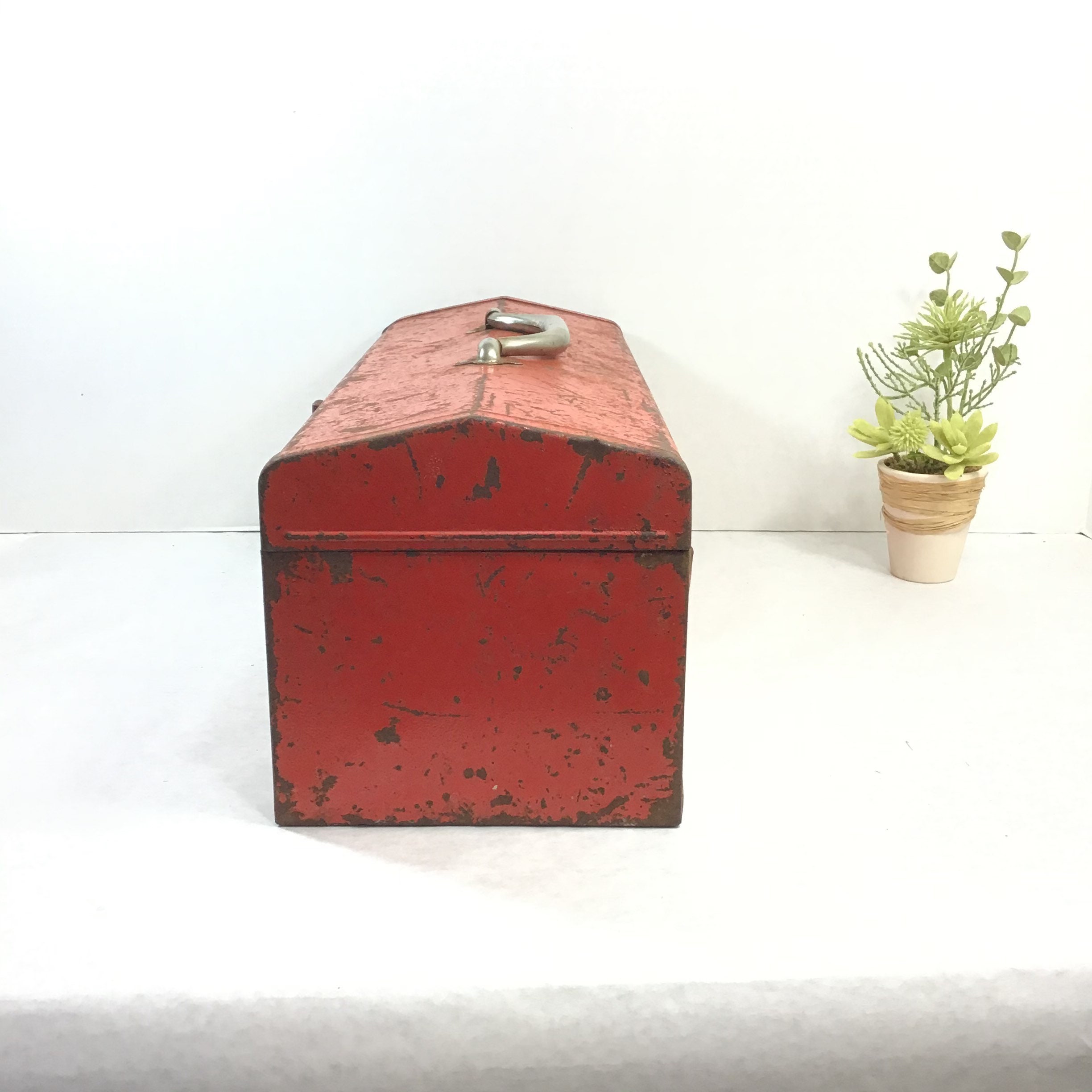Red Metal Tool Box Industrial Decor Farmhouse Style | Etsy