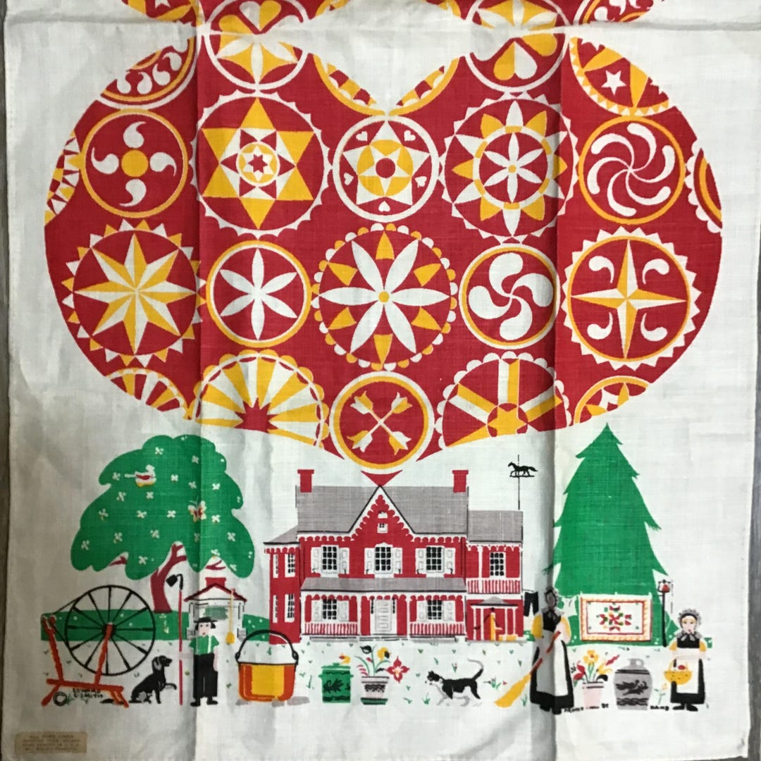 Linen Tea Towel / Kay Dee Hand Prints / Vintage From Ireland / Kitchen ...