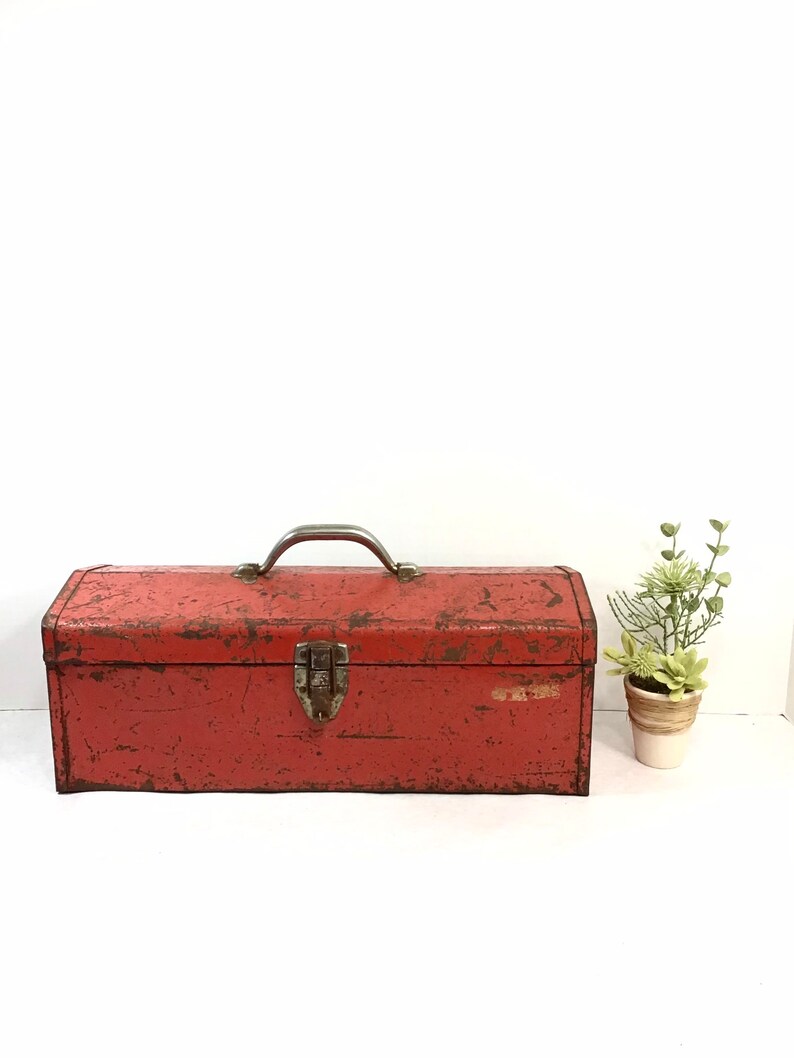 Red Metal Tool Box Industrial Decor Farmhouse Style | Etsy