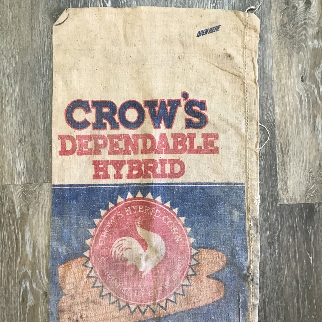 Vintage Crow’s Hybrid Corn Seed Sack, Rooster Seed Corn, Crow’s Hybrid ...