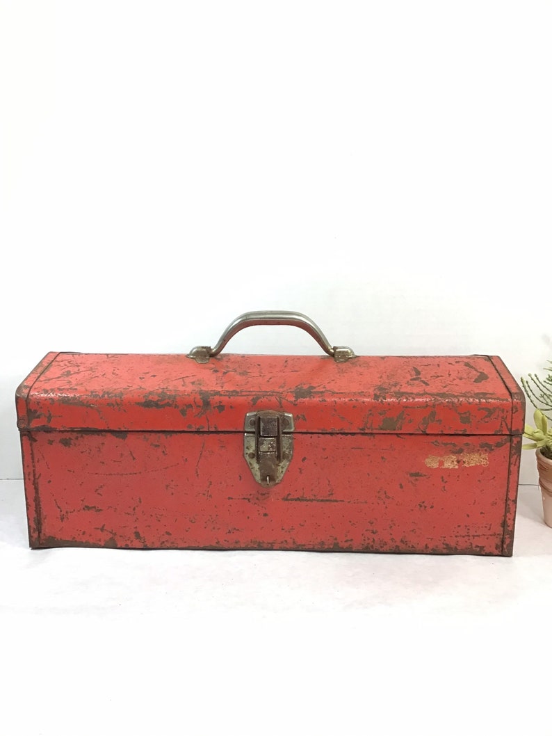 Red Metal Tool Box Industrial Decor Farmhouse Style | Etsy