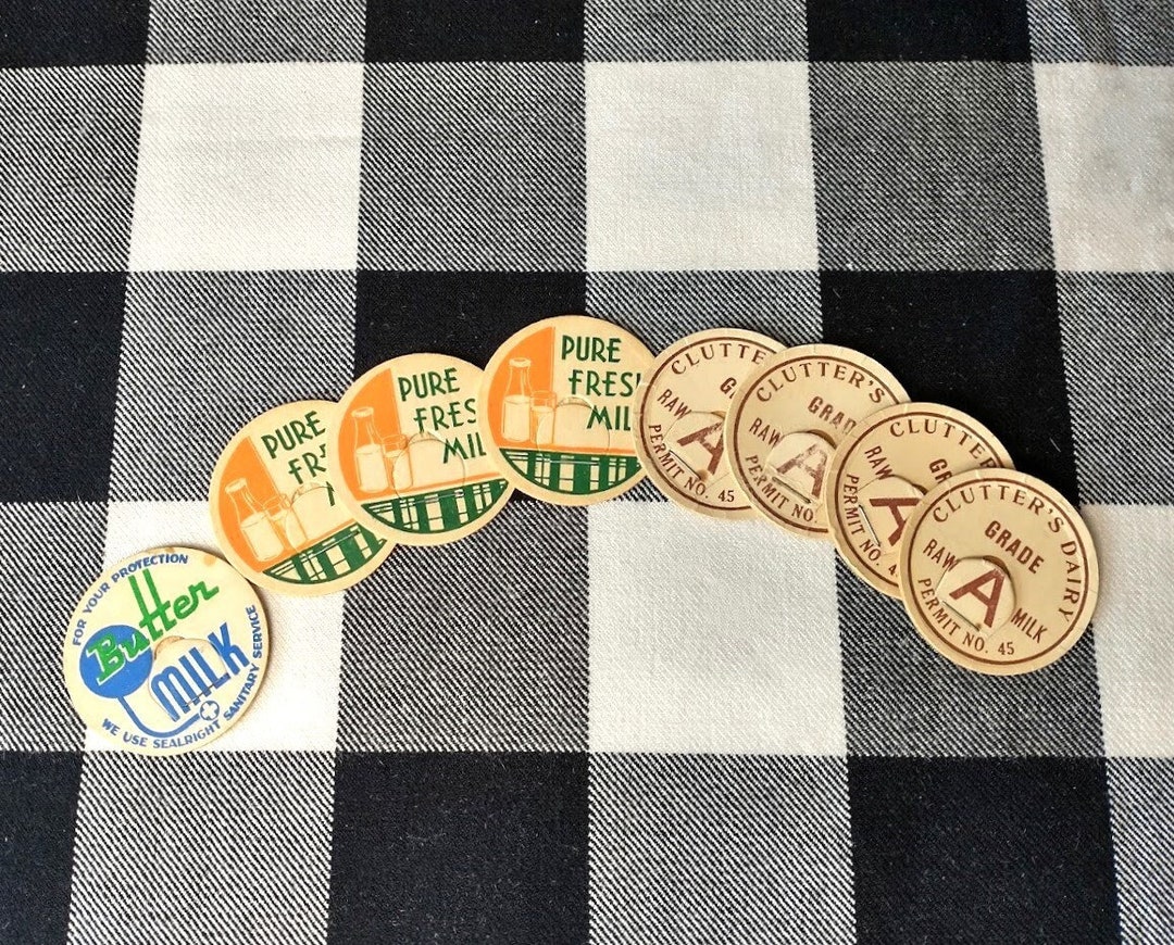 Eight Vintage Milk Bottle Caps, Pure Fresh Milk, Clutter's Dairy ...