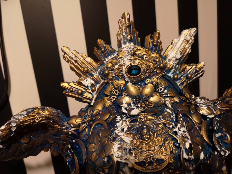 Halo Seraph Mask, Gold Angel Wings, Blue Patina - Etsy
