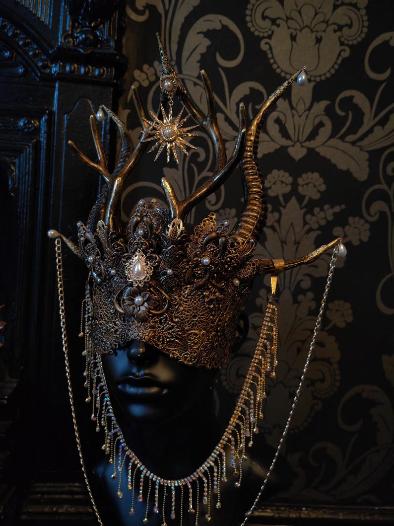 Soothsayer Headdress Mask With Chains and Pearls - Etsy