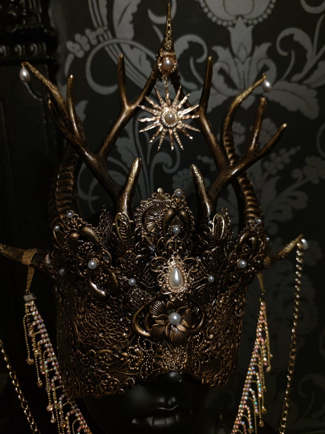 Soothsayer Headdress Mask With Chains and Pearls - Etsy