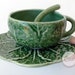 Handmade Small Ceramic Cabbage Leaf Cup, Saucer and Spoon, Ceramic Leaf ...