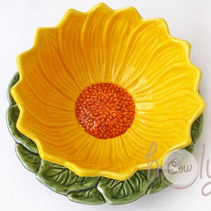 Handmade Colorful Ceramic Sunflower Bowl on Leaf Plate, Ceramic Bowl ...