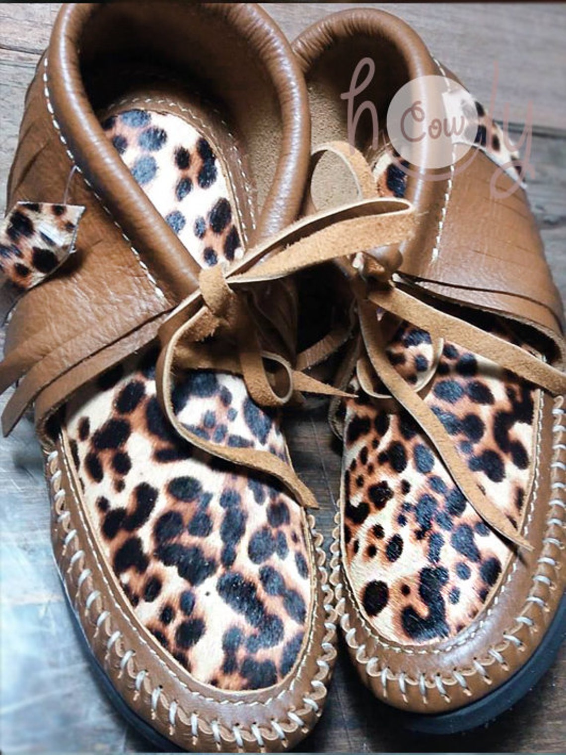 Brown Leather Moccasins With Leopard Print Brown Moccasin | Etsy