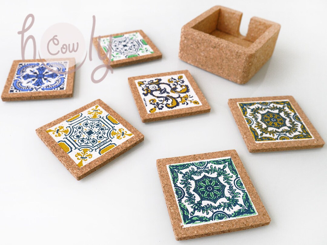 Set of Six Handmade Colorful Square Cork Coasters 5mm Thick With Cork ...