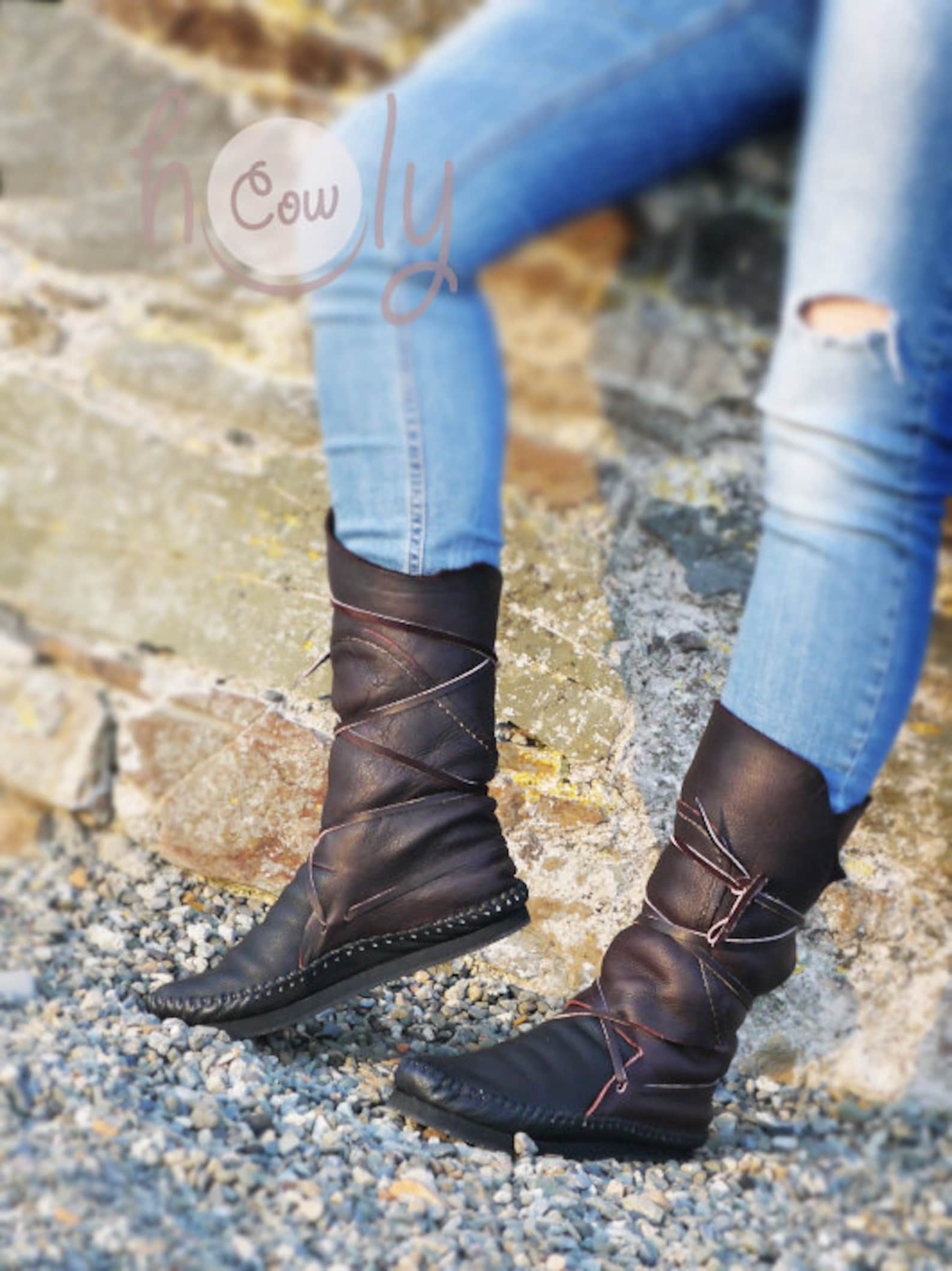 Handmade Leather Moccasins, Moccasin Boots, Womens Moccasins, Viking ...