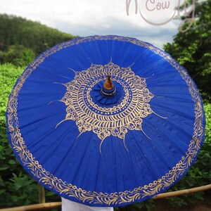 Hand Painted Blue Waterproof Parasol With FREE Umbrella Bag, Blue ...