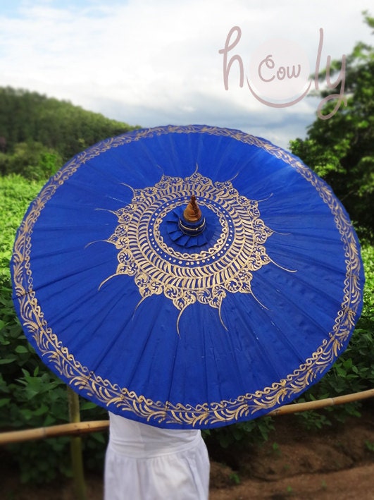 Hand Painted Blue Waterproof Parasol With FREE Umbrella Bag - Etsy