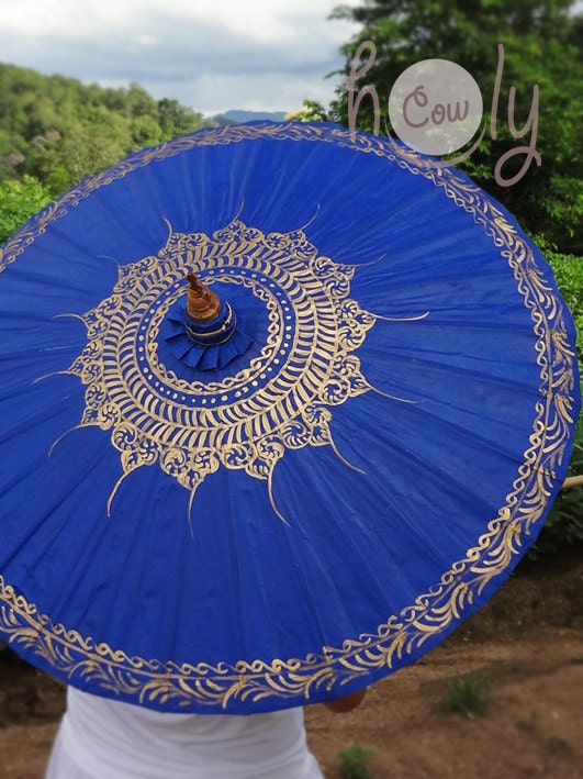 Hand Painted Blue Waterproof Parasol With FREE Umbrella Bag - Etsy